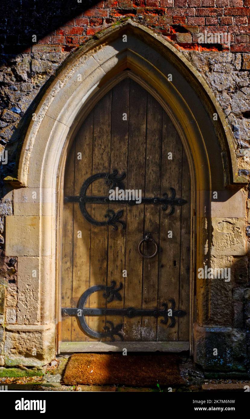 Old church door, small church solid wood with metal fitments Stock ...