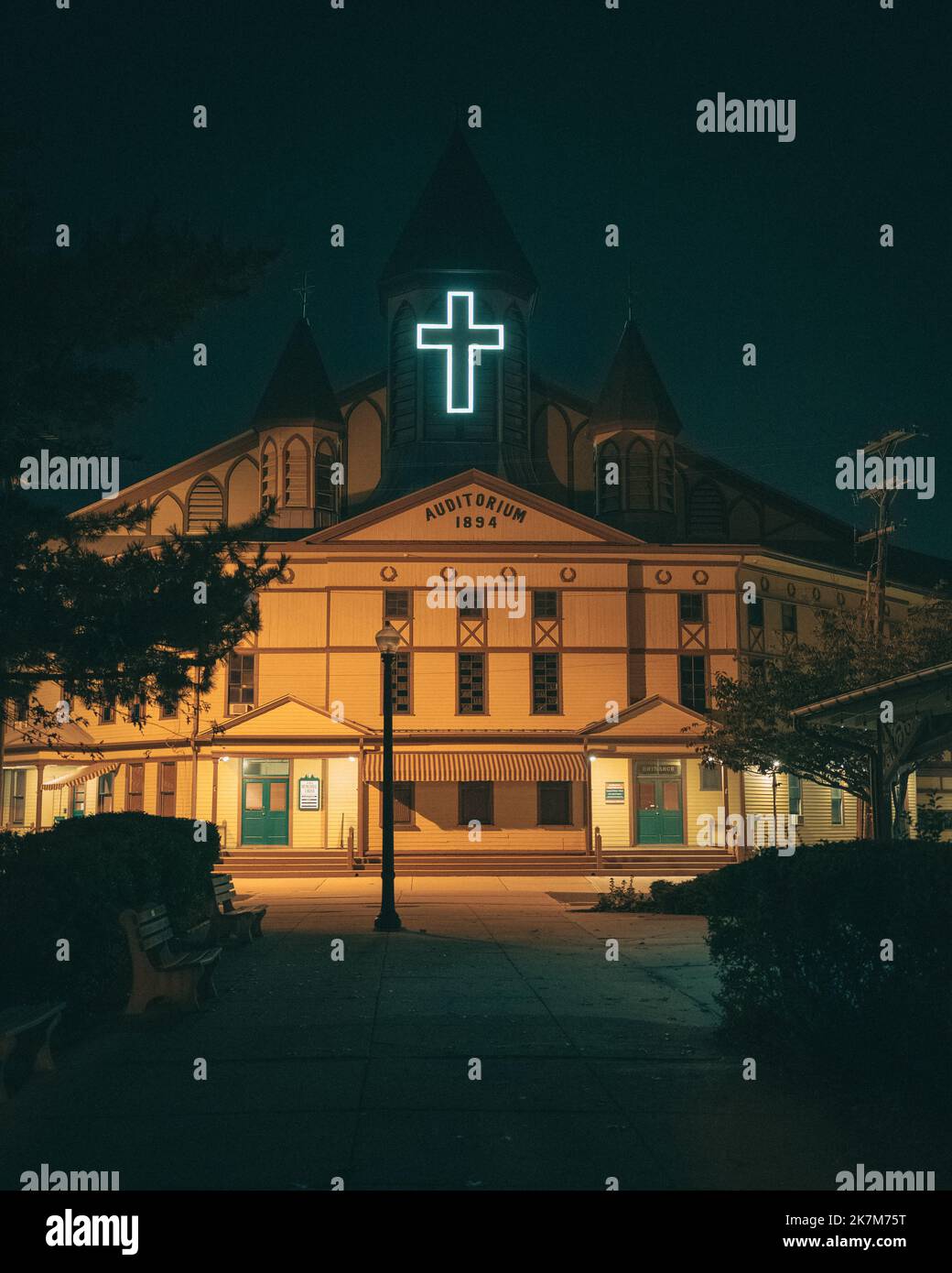 The Great Auditorium at night, in Ocean Grove, Neptune Township, New ...
