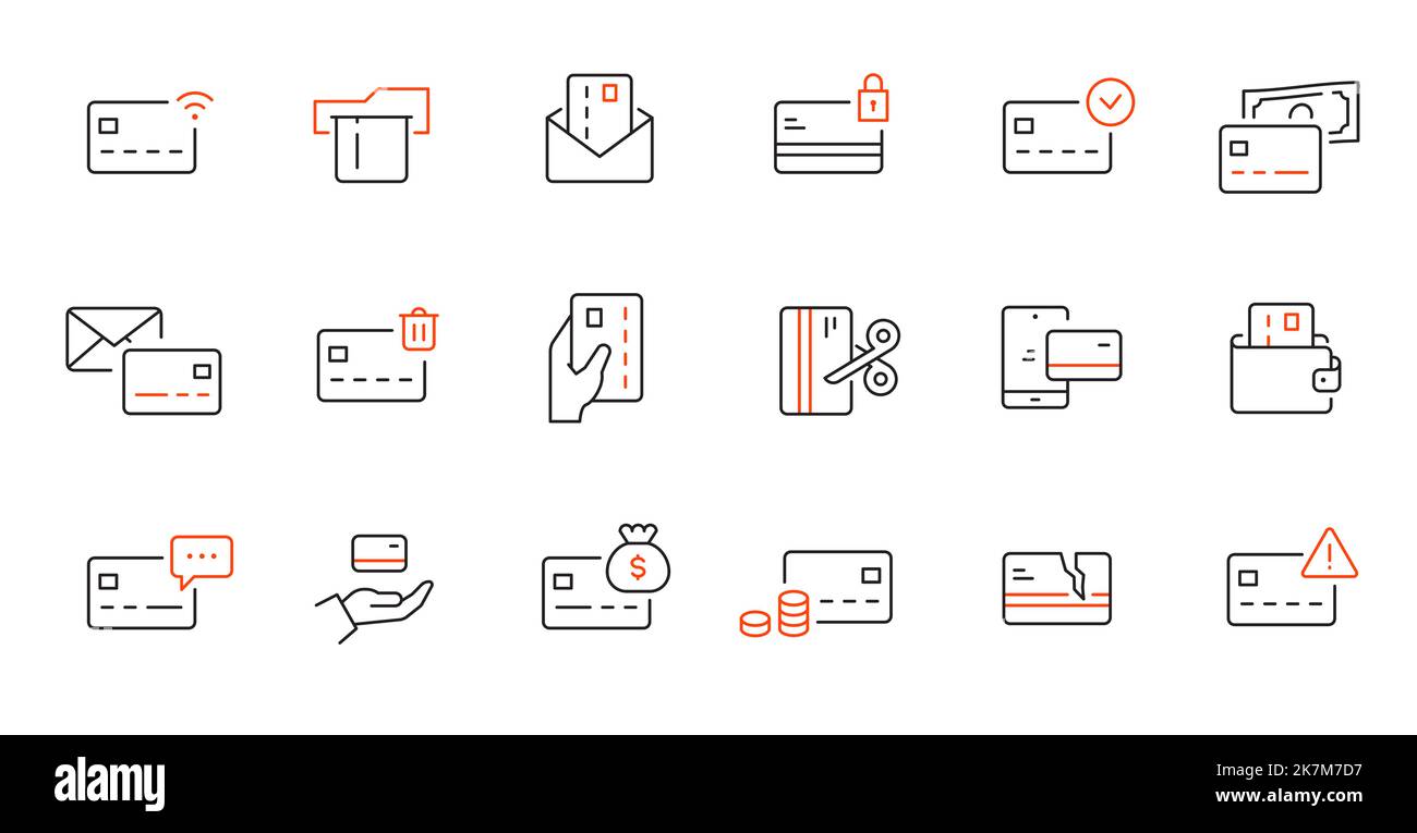 Credit card payment line icon set. Credit card money transaction ...