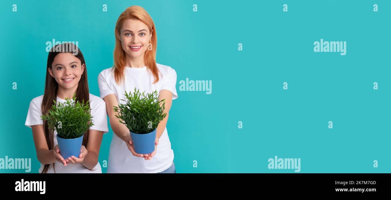 Mother and daughter child banner, copy space, isolated background ...