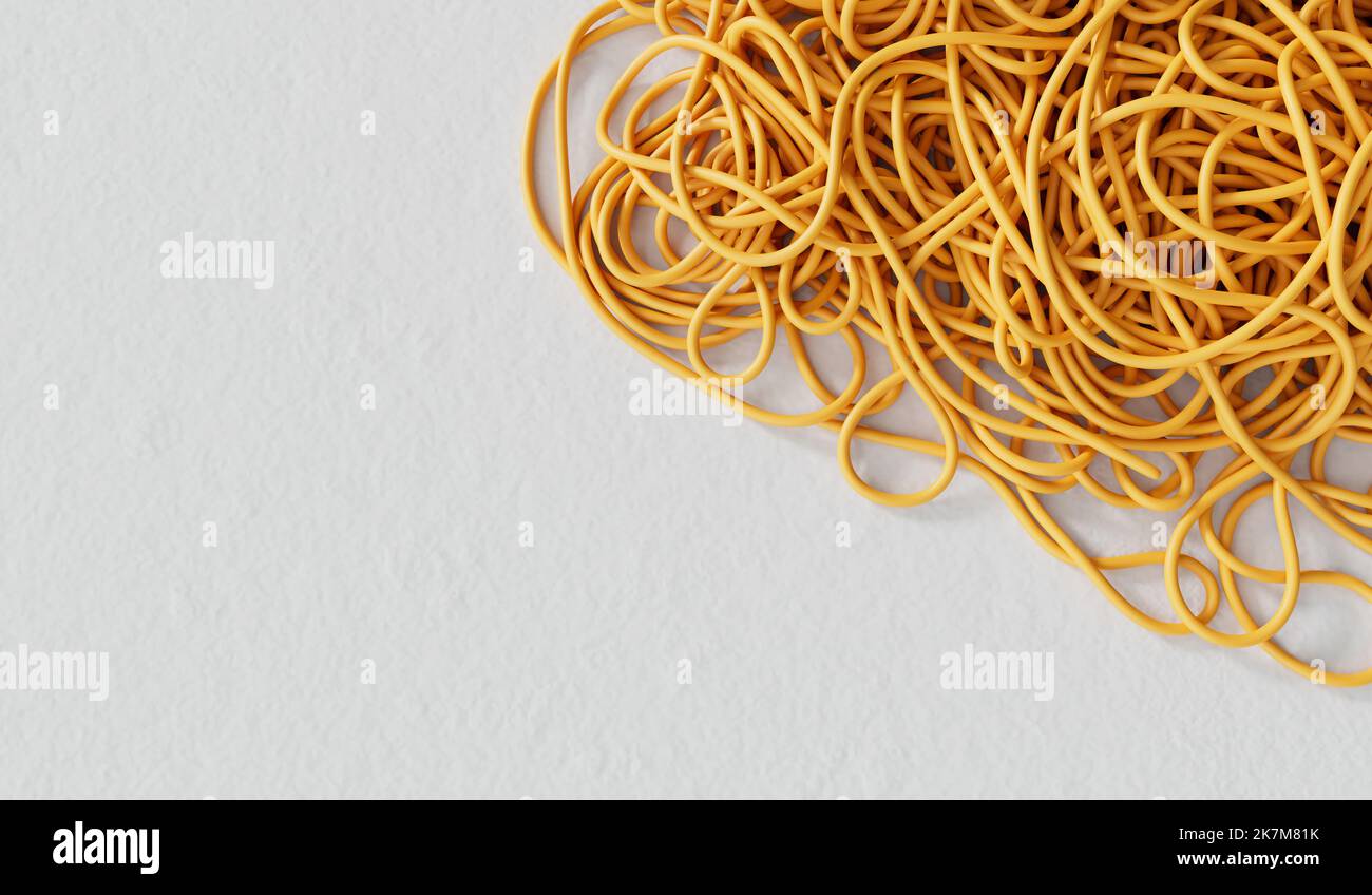 A tangled pile of string or wire. Confusion and thought process concept ...