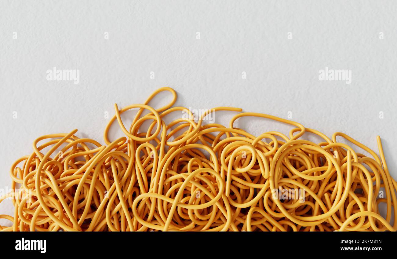 A tangled pile of string or wire. Confusion and thought process concept ...