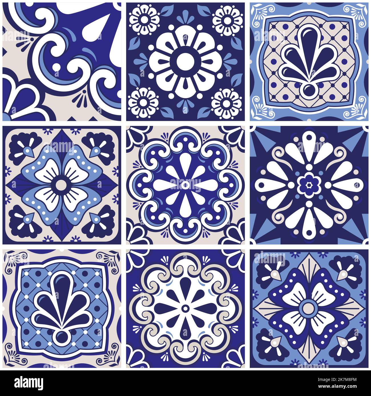 Mexican talavera style seamless tile vector pattern collection with ...