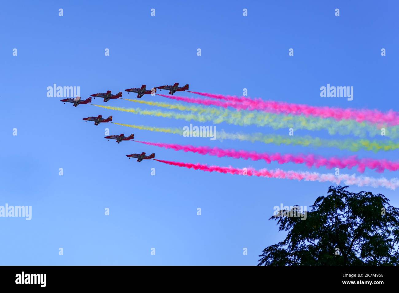 Madrid, Spain, October 12, 2022: Air show of Spanish Army aircraft in a ...