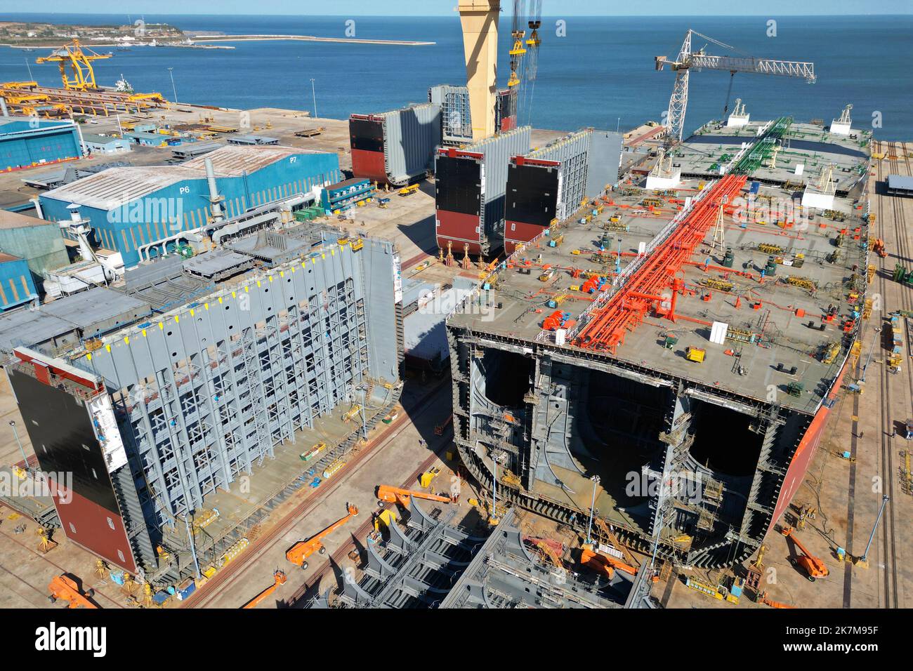 YANTAI, CHINA - OCTOBER 18, 2022 - Multiple ship sections are under ...