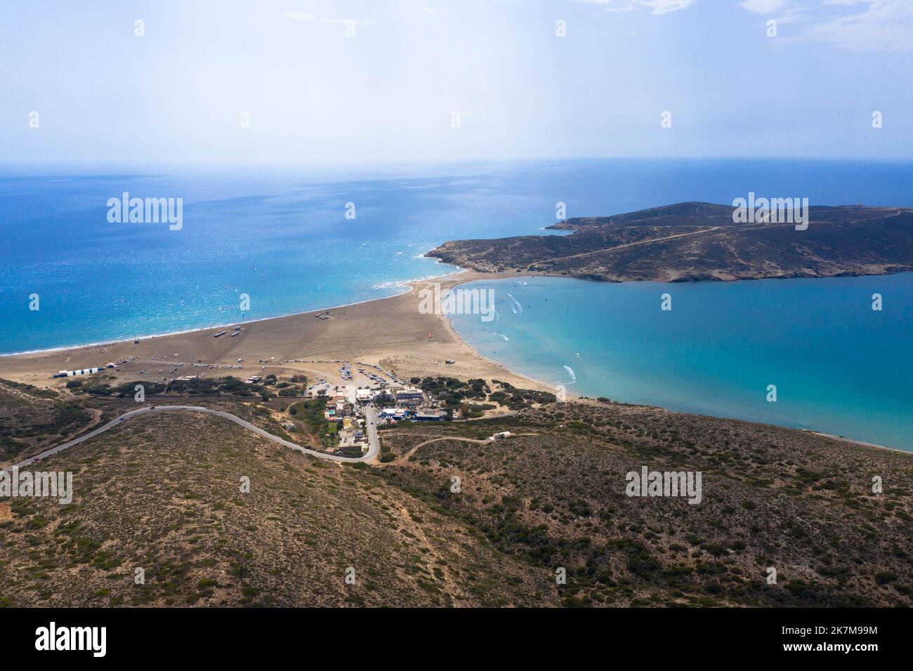 Drone photography from Prasonisi beach. It is a rock island connected ...