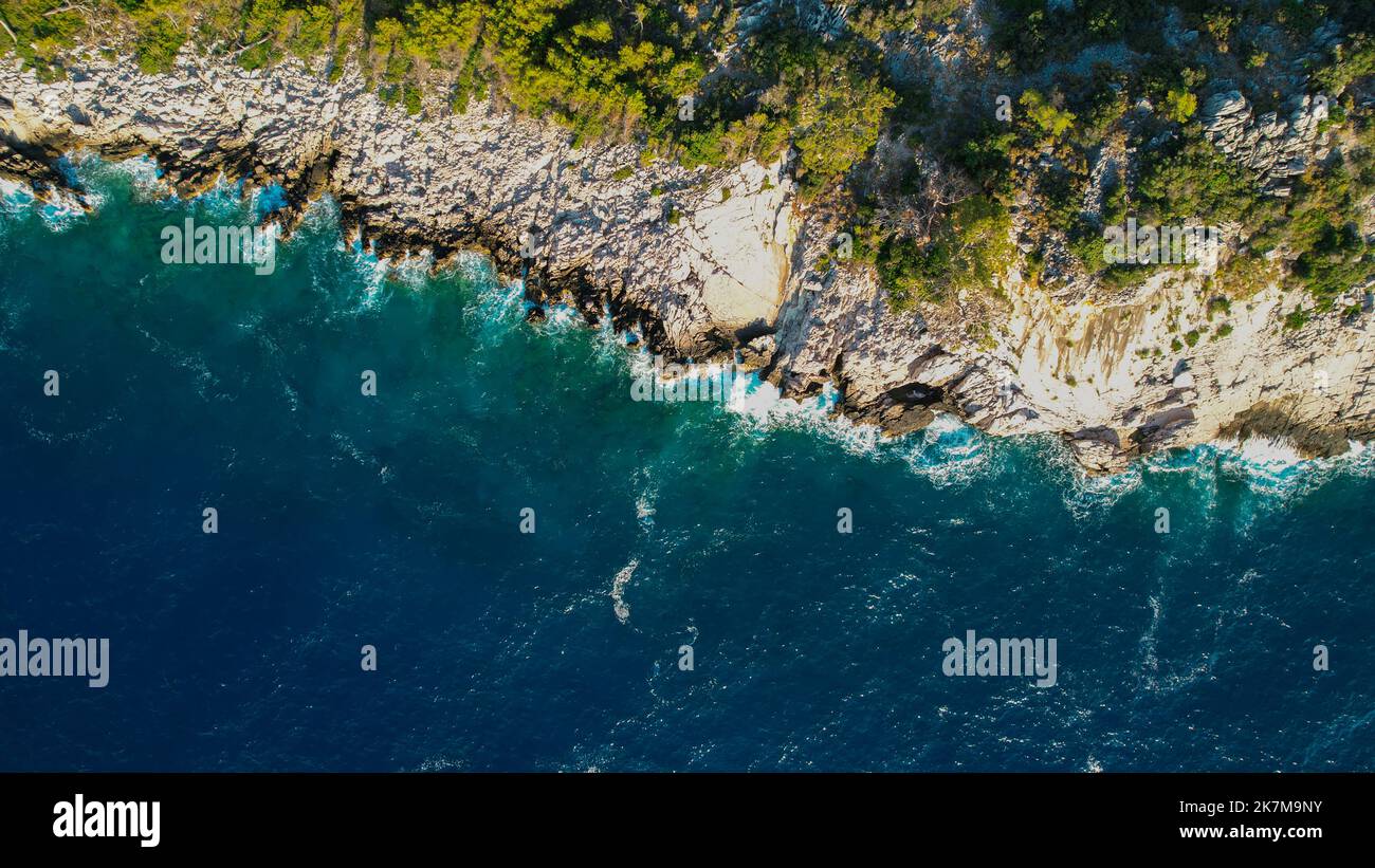 Aerial panoramic top view a drone of the sea bay Azure water surrounded ...