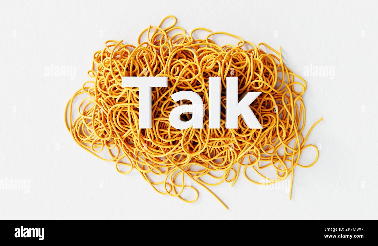 Talk word on a tangled pile of string. mental health and problem ...