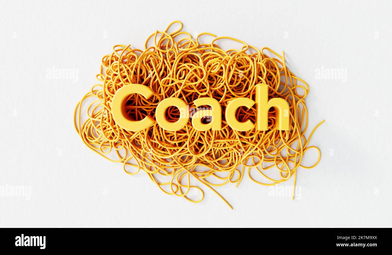 Coach word on a tangled pile of string. mental health and personal ...