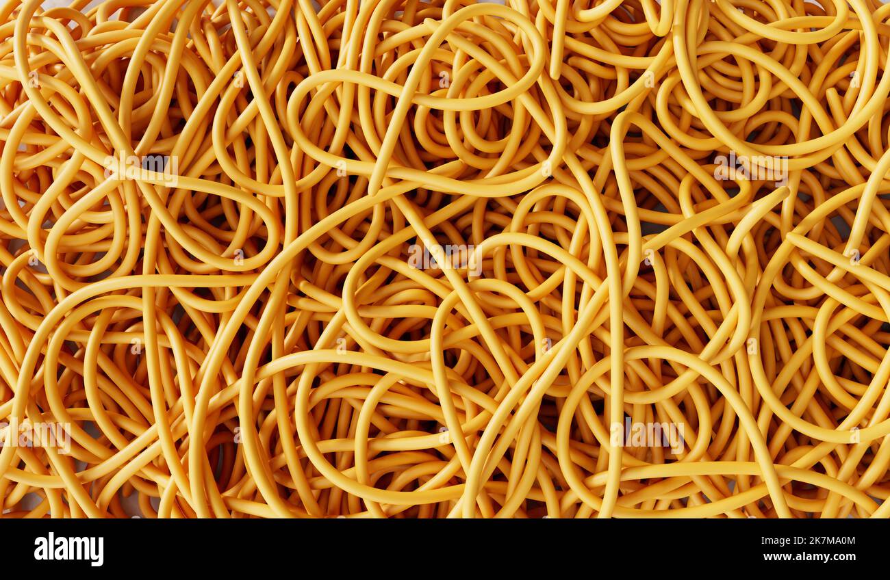 A tangled pile of string or wire. Confusion and thought process concept ...