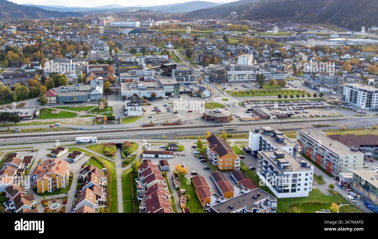 Mo i rana 20221017.Drone images of Mo i Rana, the town centre, the ...