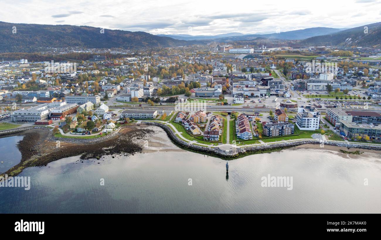 Mo i rana 20221017.Drone images of Mo i Rana, the town centre, the ...