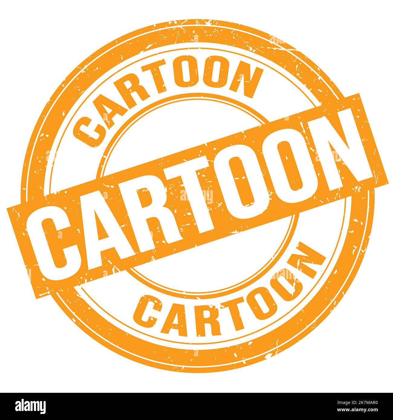 CARTOON text written on orange round grungy stamp sign Stock Photo - Alamy