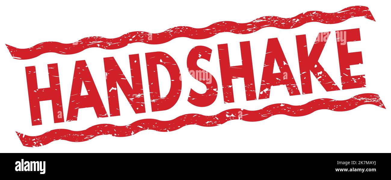 HANDSHAKE text written on red lines stamp sign Stock Photo - Alamy