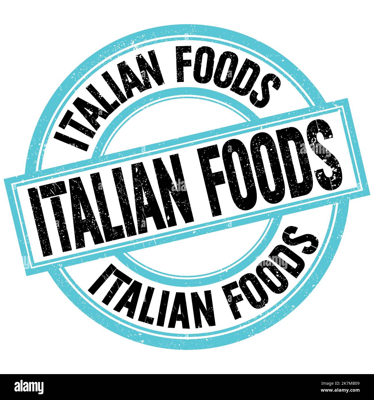 ITALIAN FOODS text written on blue-black round stamp sign Stock Photo ...