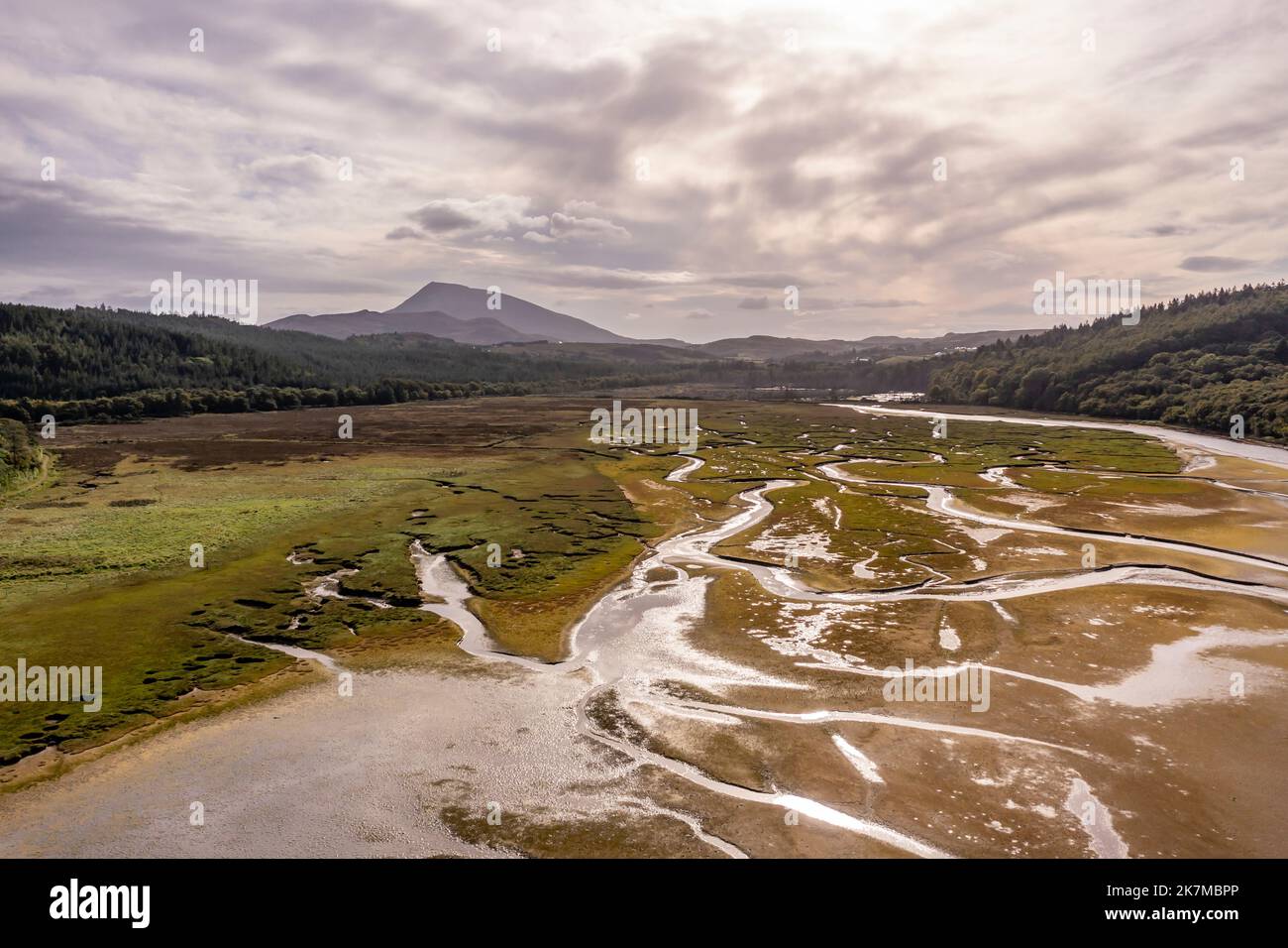 Aerial view of the Salt Marsh at Ards Forest Park in County Donegal ...