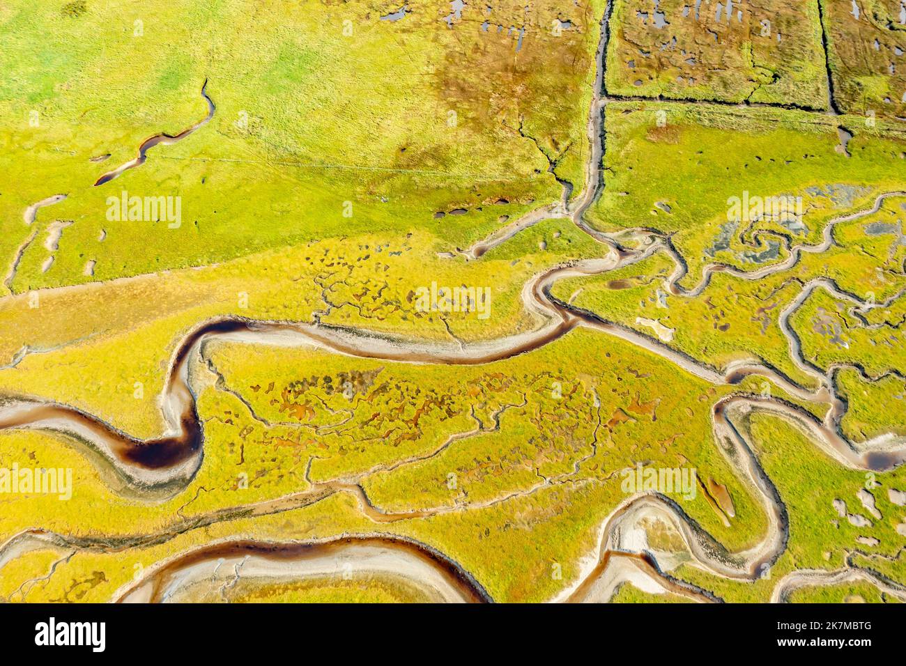 Aerial view of the Salt Marsh at Ards Forest Park in County Donegal ...