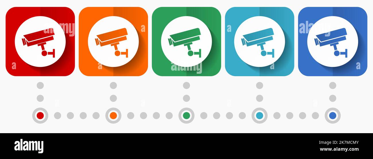 Cctv camera vector icons, infographic template, set of flat design ...