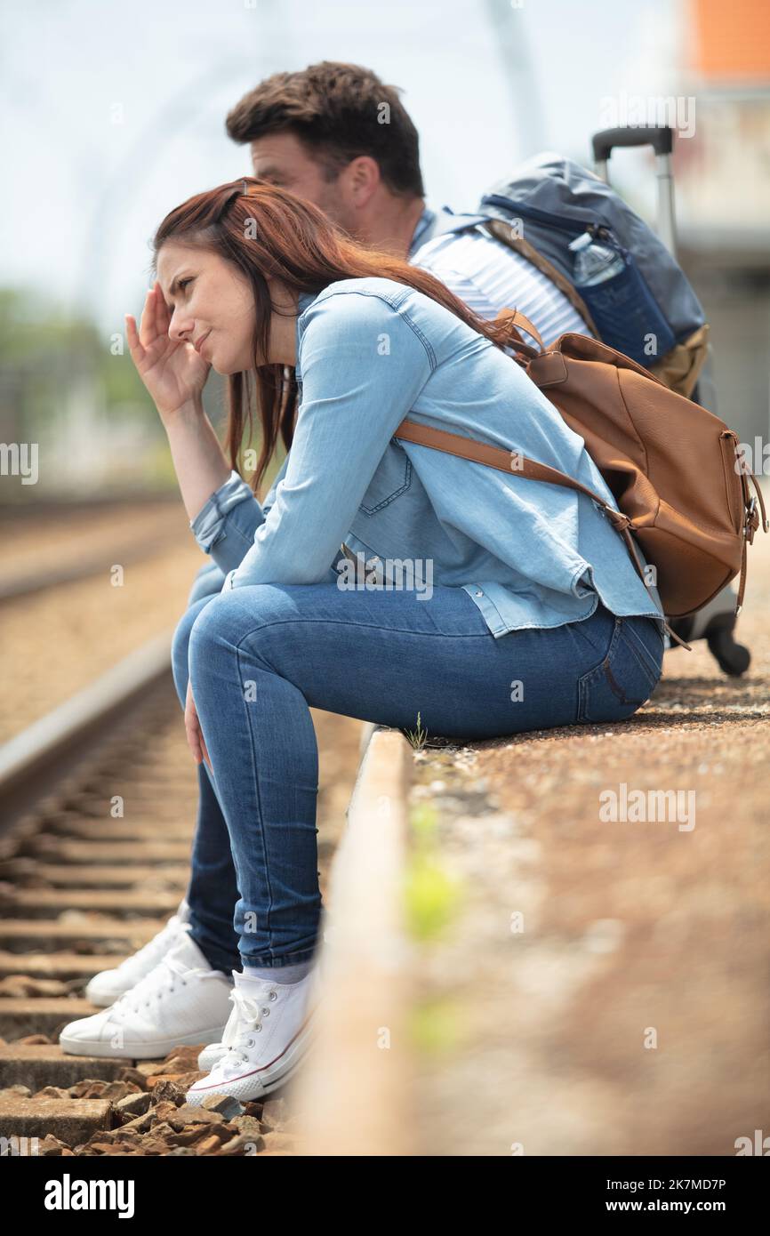 Stressed girl station hi-res stock photography and images - Alamy