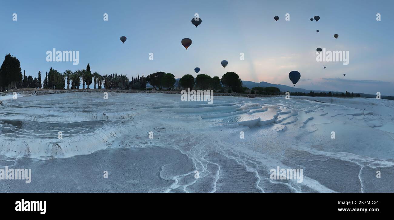 Pamukkale Travertines Cinematic Aerial Drone footage. Turkish famous ...
