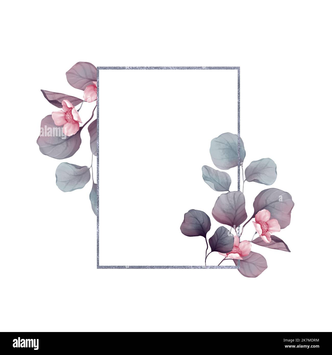 Floral design frame. Wedding seasonal flower card. Floral rectangular ...