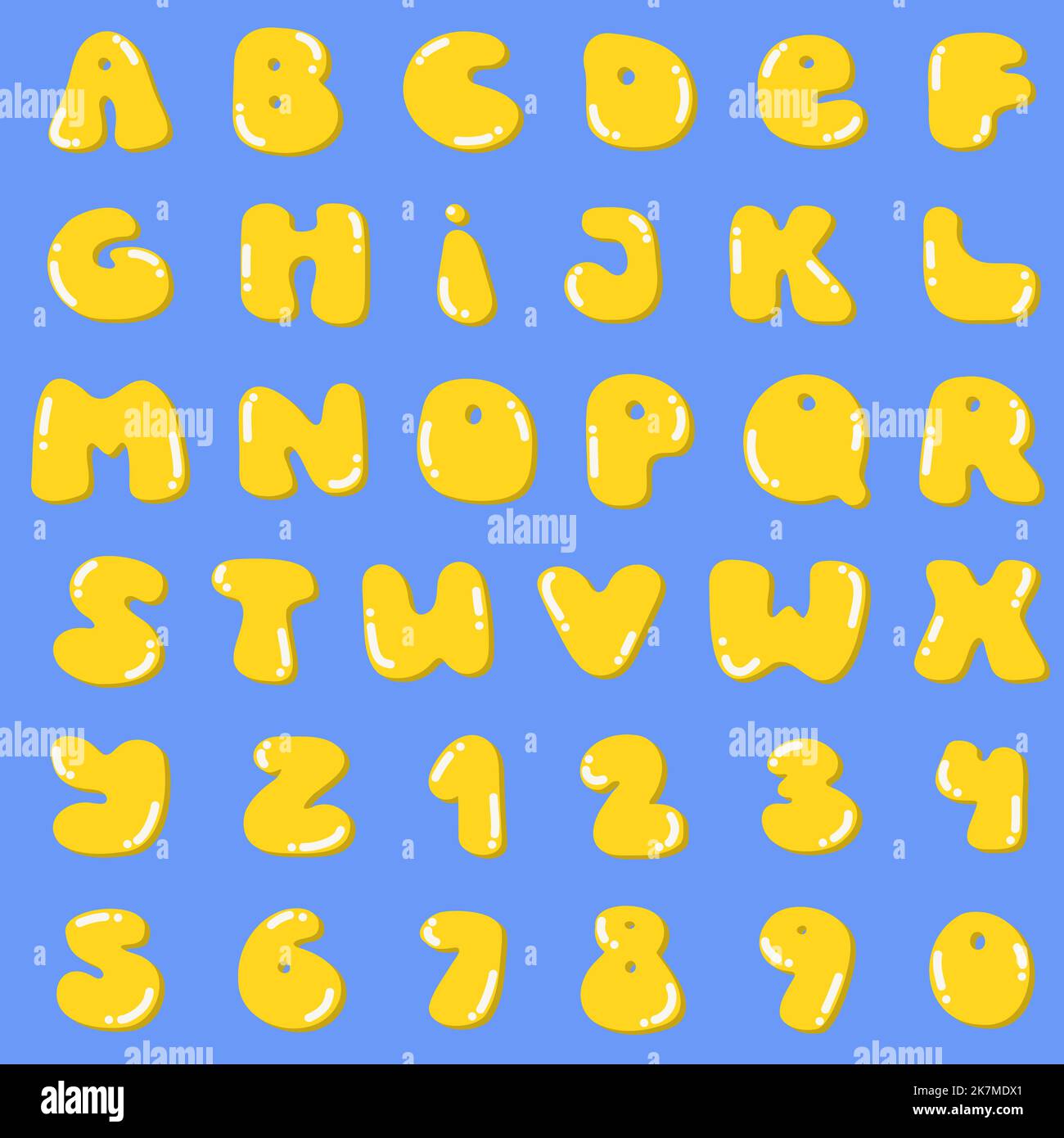 Groovy hippie plump letters and numbers. Yellow yolk shape font with ...