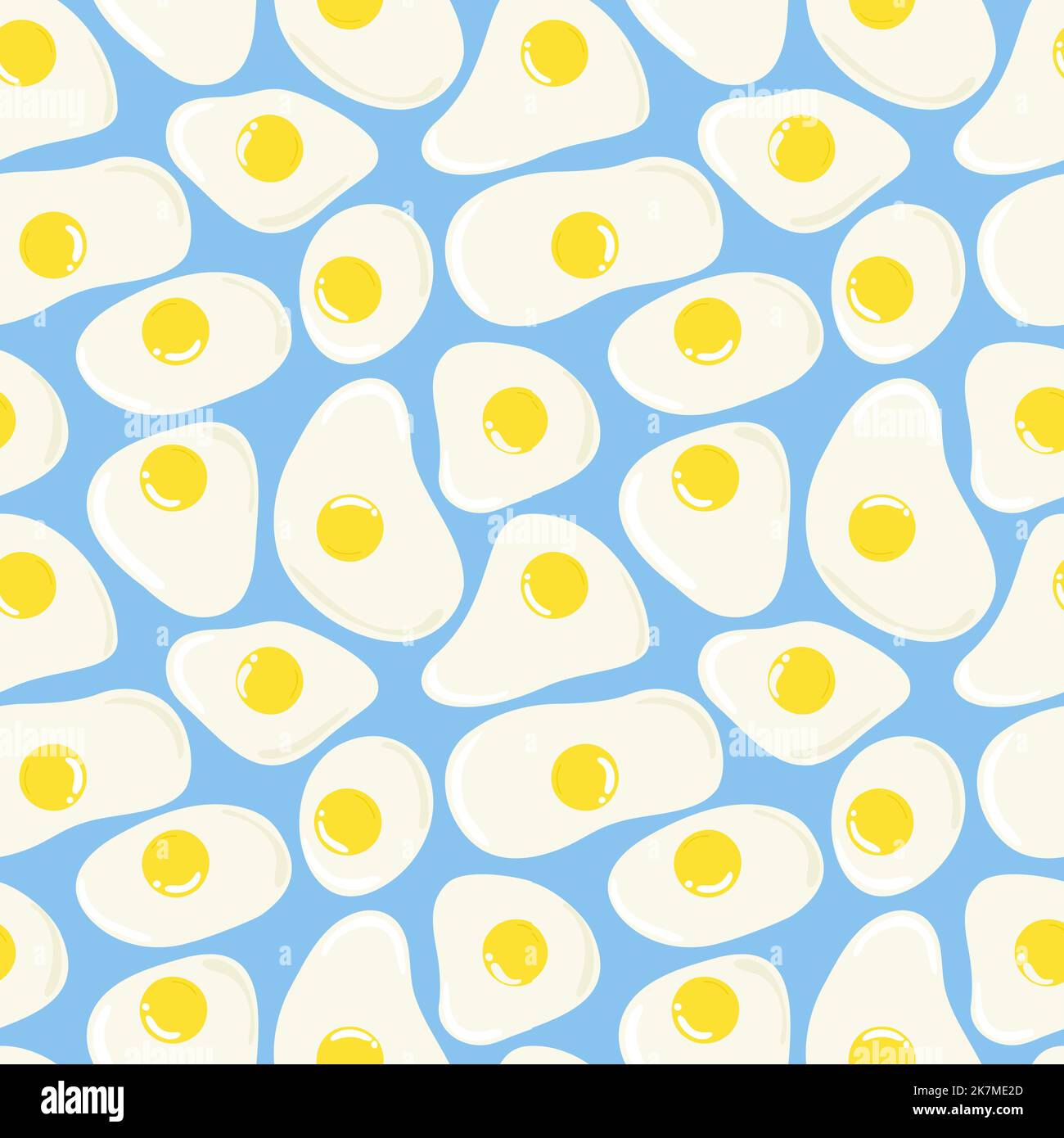 Fried eggs motifs on light blue background seamless pattern. Cute funny ...