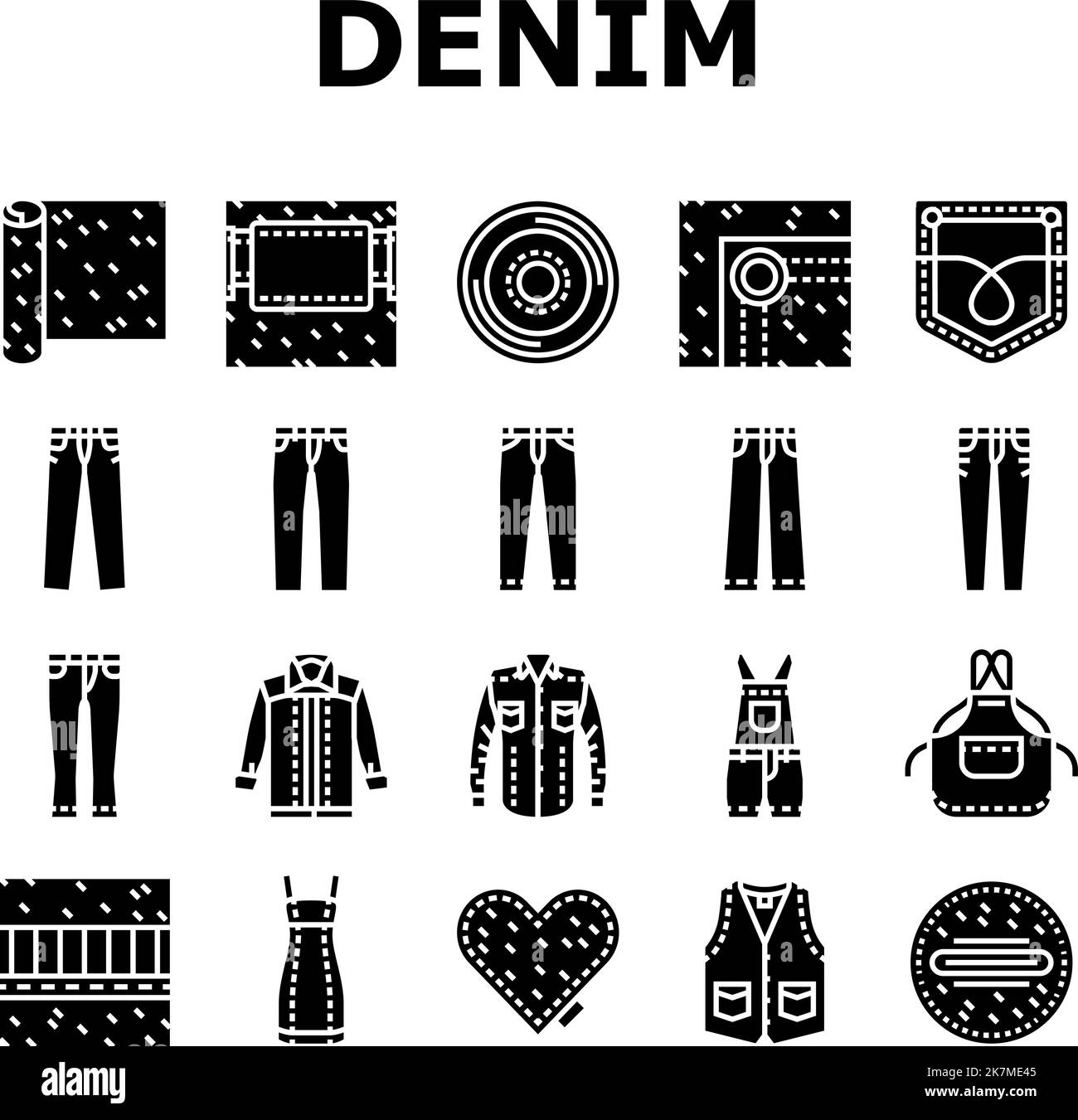 denim textile material fashion icons set vector Stock Vector Image ...