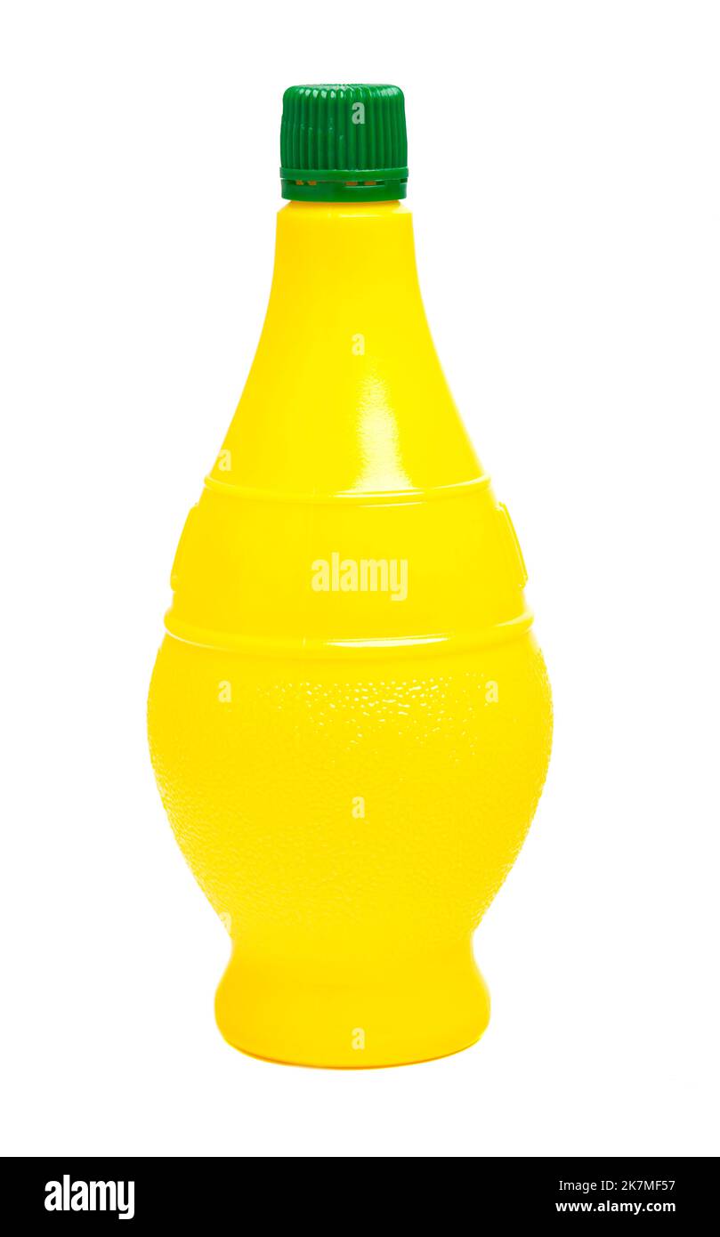 Yellow plastic bottle with lemon juice fresh nature isolated on white ...