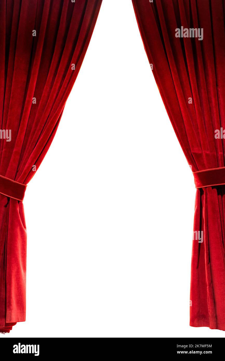 Red stage curtain with white background Stock Photo - Alamy