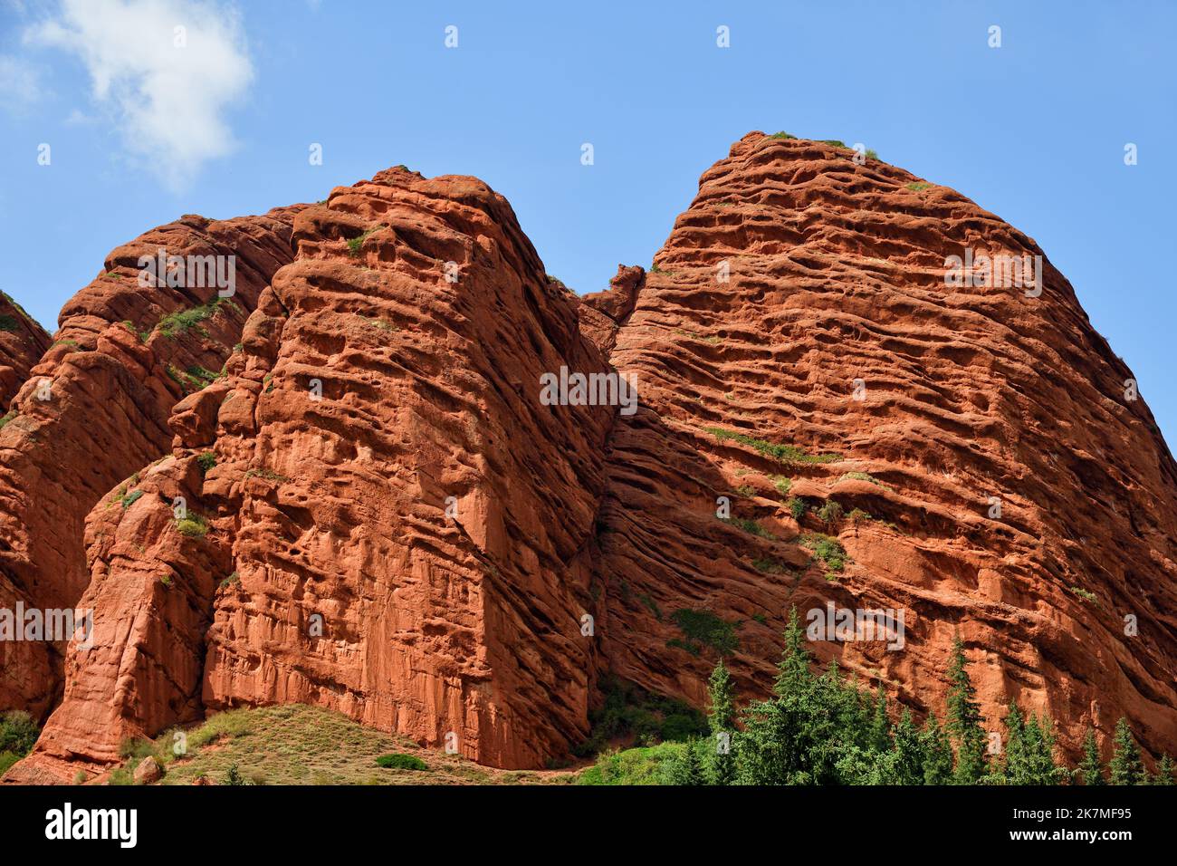 Unusual rock formations from red sandstone in canyon Seven bulls in ...
