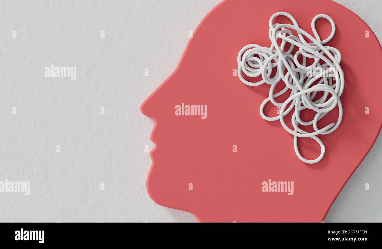 Mental health concept. tangled chaotic brain, Personality and emotion ...