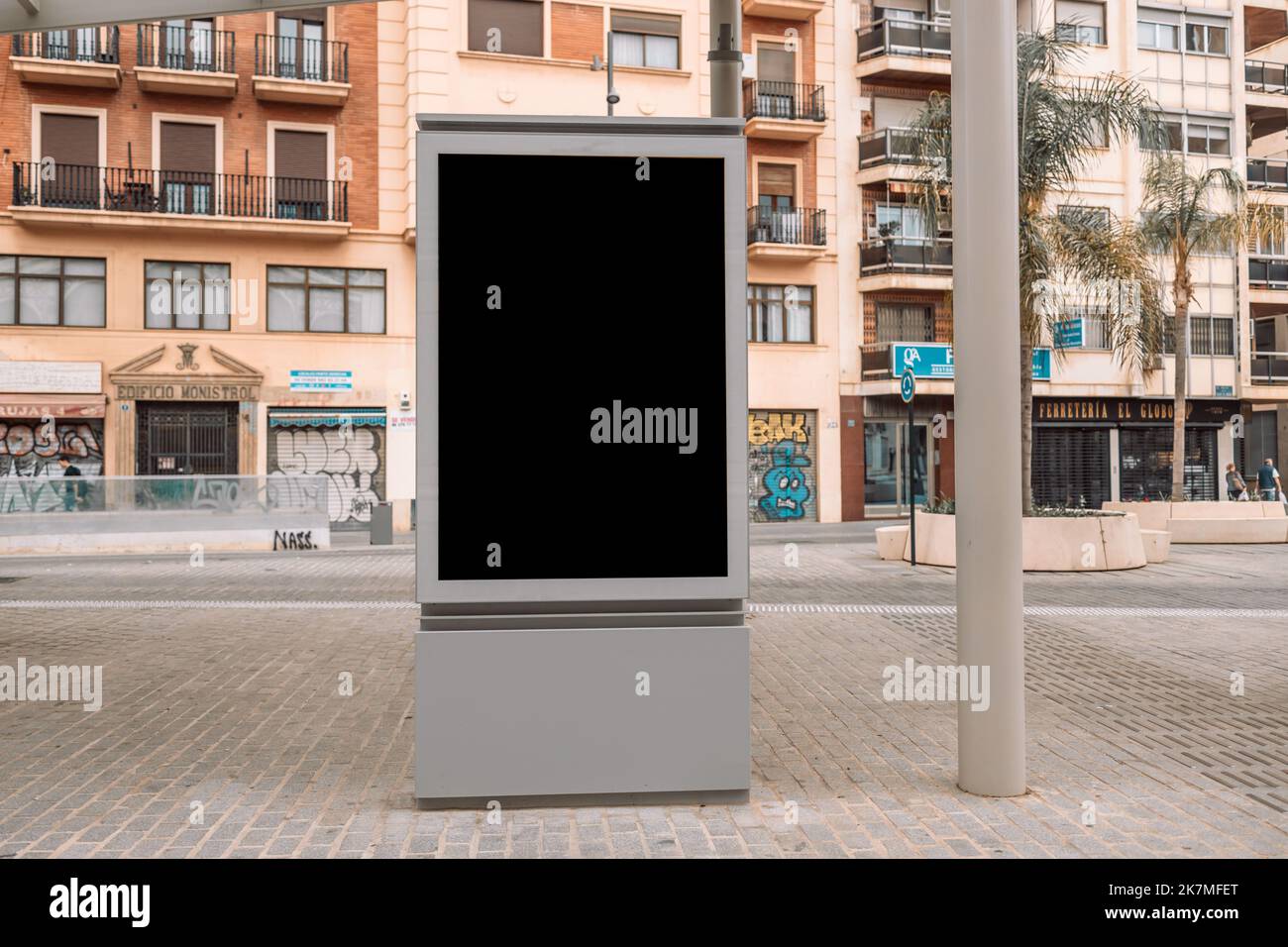 Blank black billboard, ad sign and lightbox. Outdoor poster panel ...