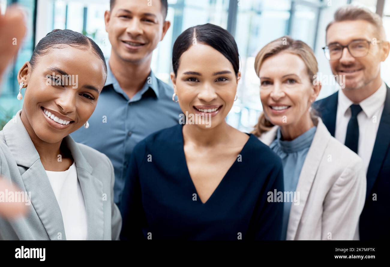 Selfie Office And Diversity Business People Or Team Standing In