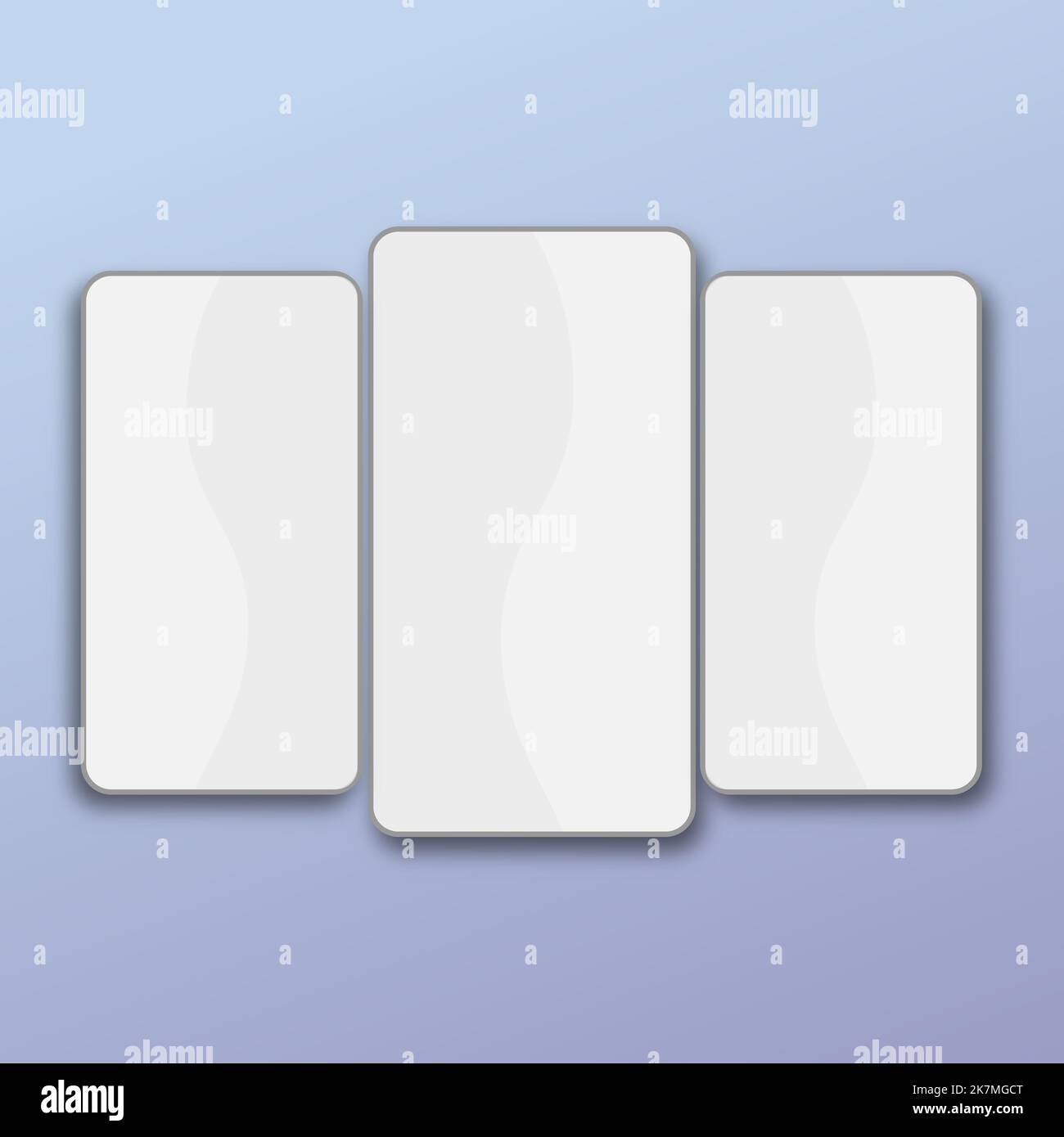 Three Phones With Empty Screens Standing Over Blue Background, Square ...