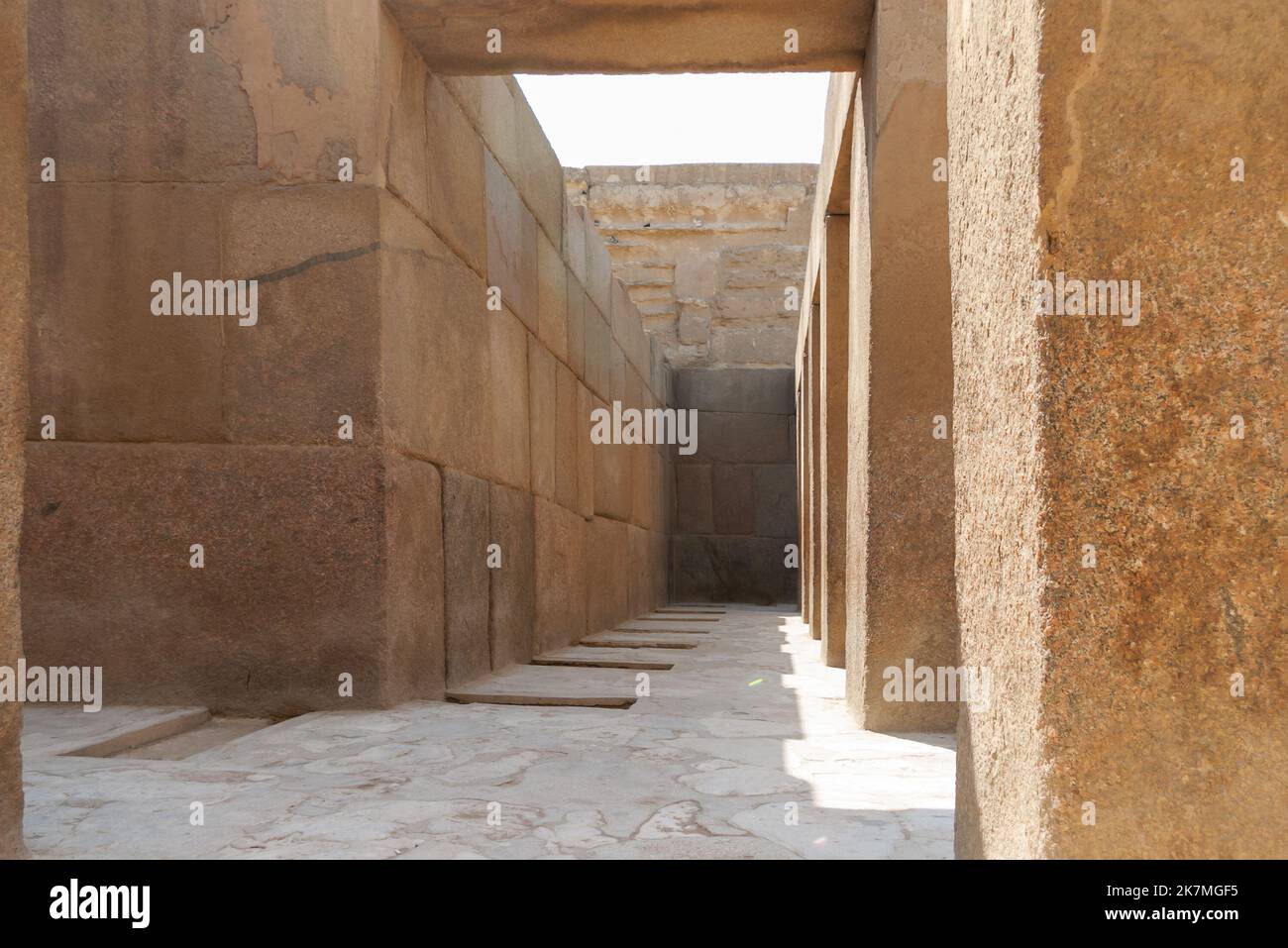 Beige stone walls of corridor near the Great Pyramid of Giza, Egypt ...