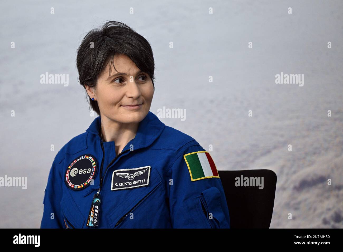 18 October 2022, North Rhine-Westphalia, Cologne: Samantha Cristoforetti, ESA astronaut, answers ...