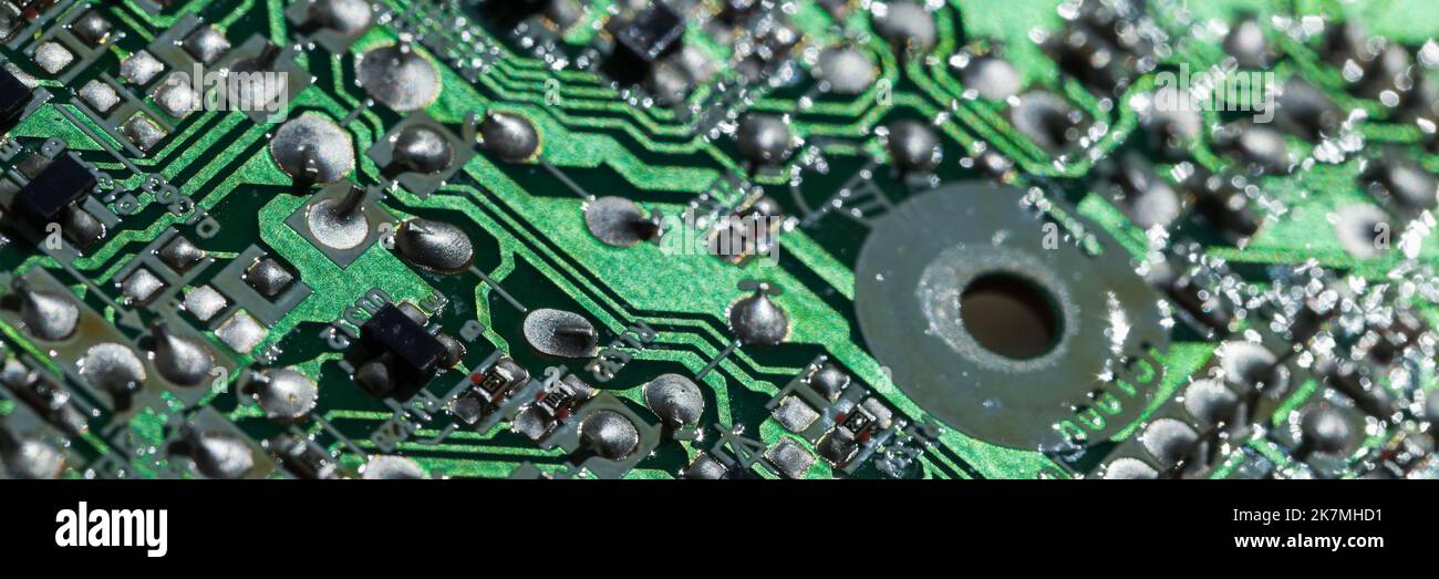 Abstract high-tech panoramic background with green printed circuit ...