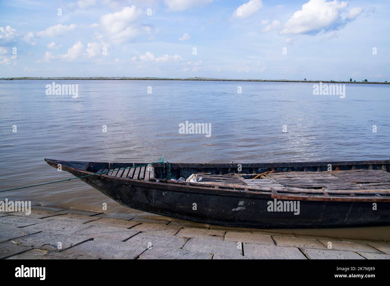 Beautiful Landscape View of wooden fishing boats on the bank of the ...