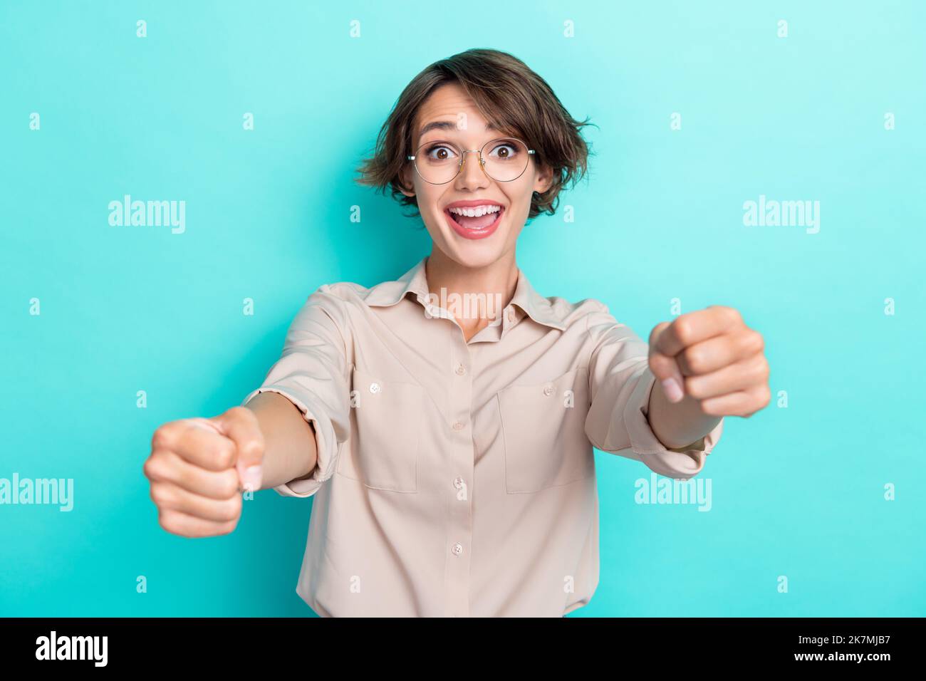 Photo of young crazy excited screaming lady driving abstract imagine ...