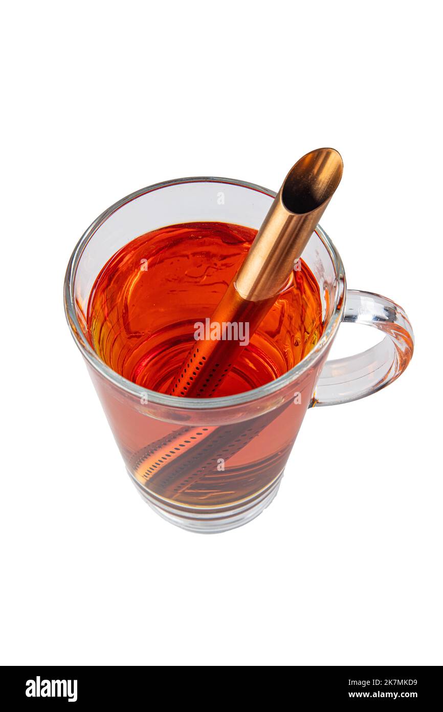 A cup of rooibos tea. Close-up view of a refreshing cup of tea in a ...
