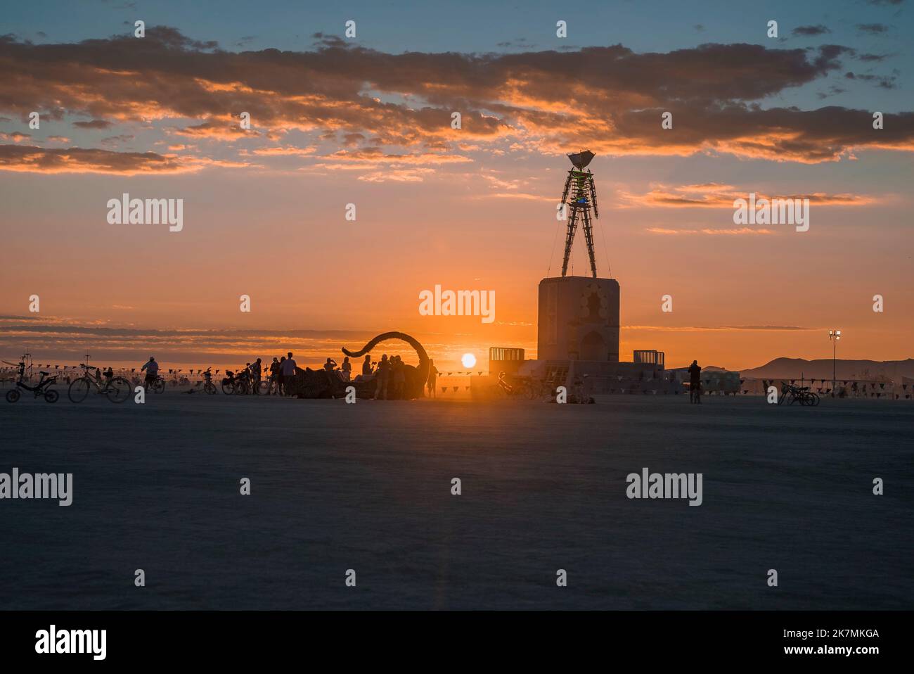 Beautiful desert with art objects at sunrise Stock Photo - Alamy