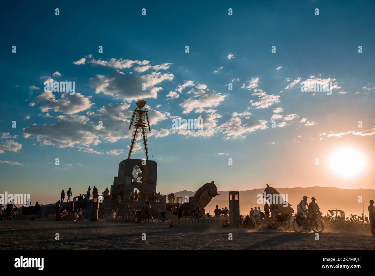 Beautiful desert with art objects at sunrise Stock Photo - Alamy
