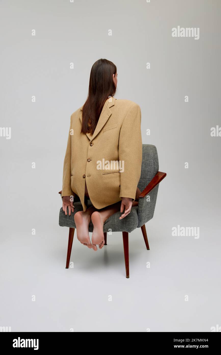 Extraordinary portrait of young girl sitting on chair and wearing ...