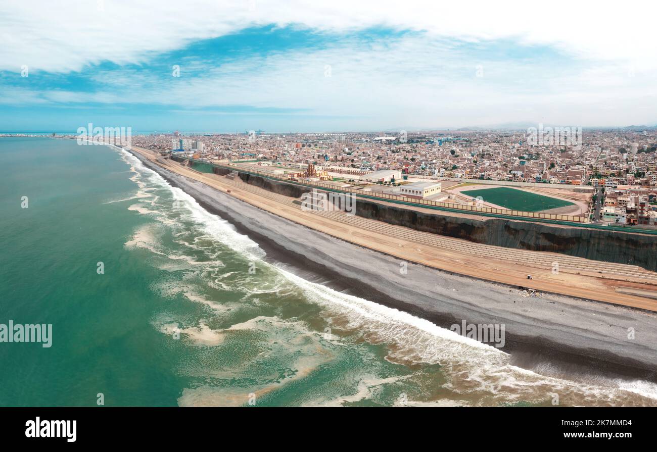Lima, Peru. October, 2022. Aerial view of construction of highway Costa ...