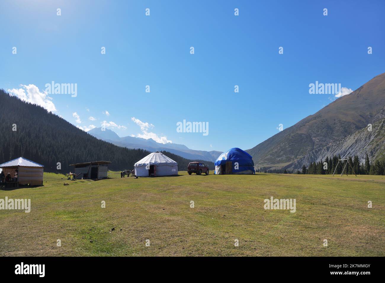 Issyk-Kul, Kyrgyzstan - Sept 15, 2022: Yurts, horses, off-road car ...