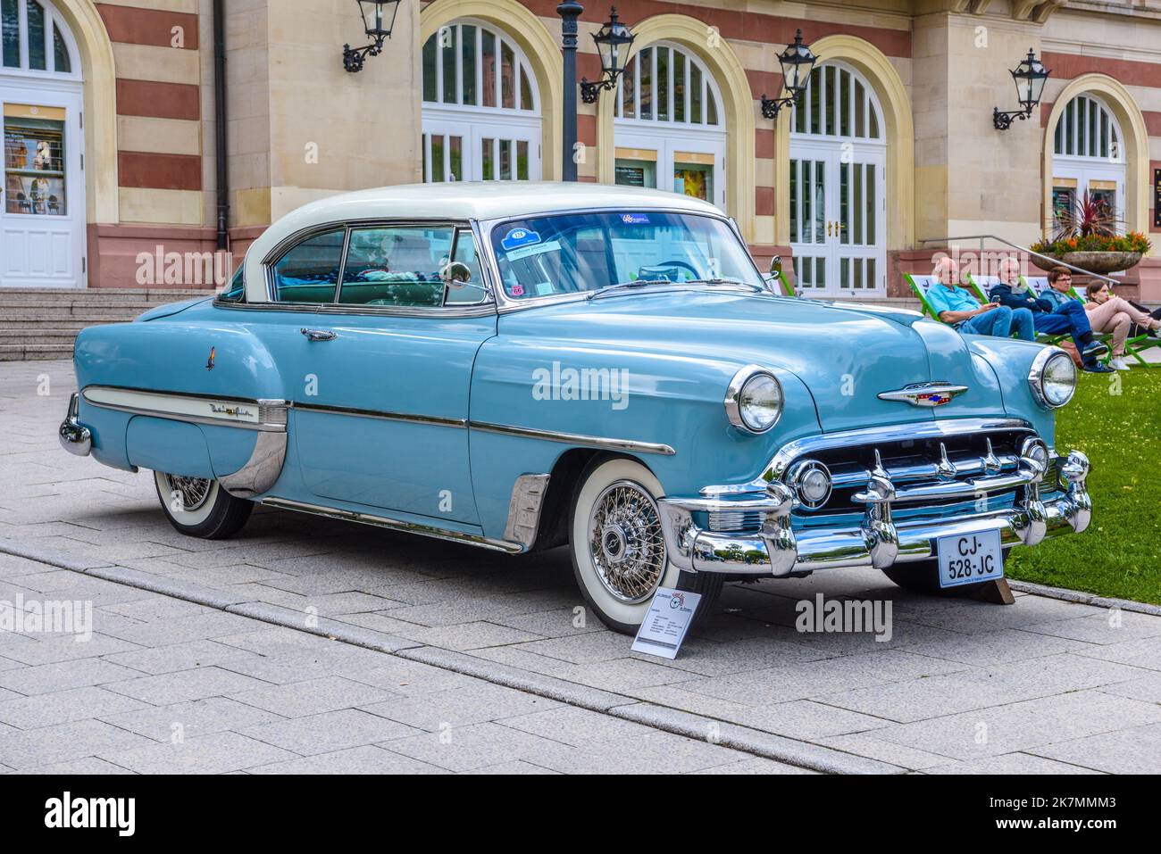 BADEN BADEN, GERMANY - JULY 2019: blue white CHEVROLET BEL AIR sport ...