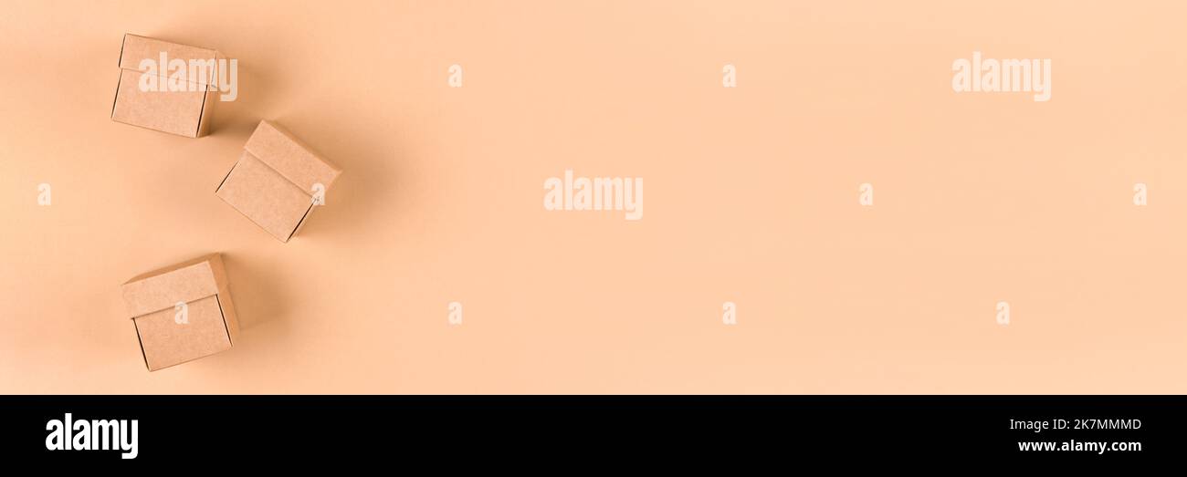 Many carton boxes for storaging or transportation over light brown ...