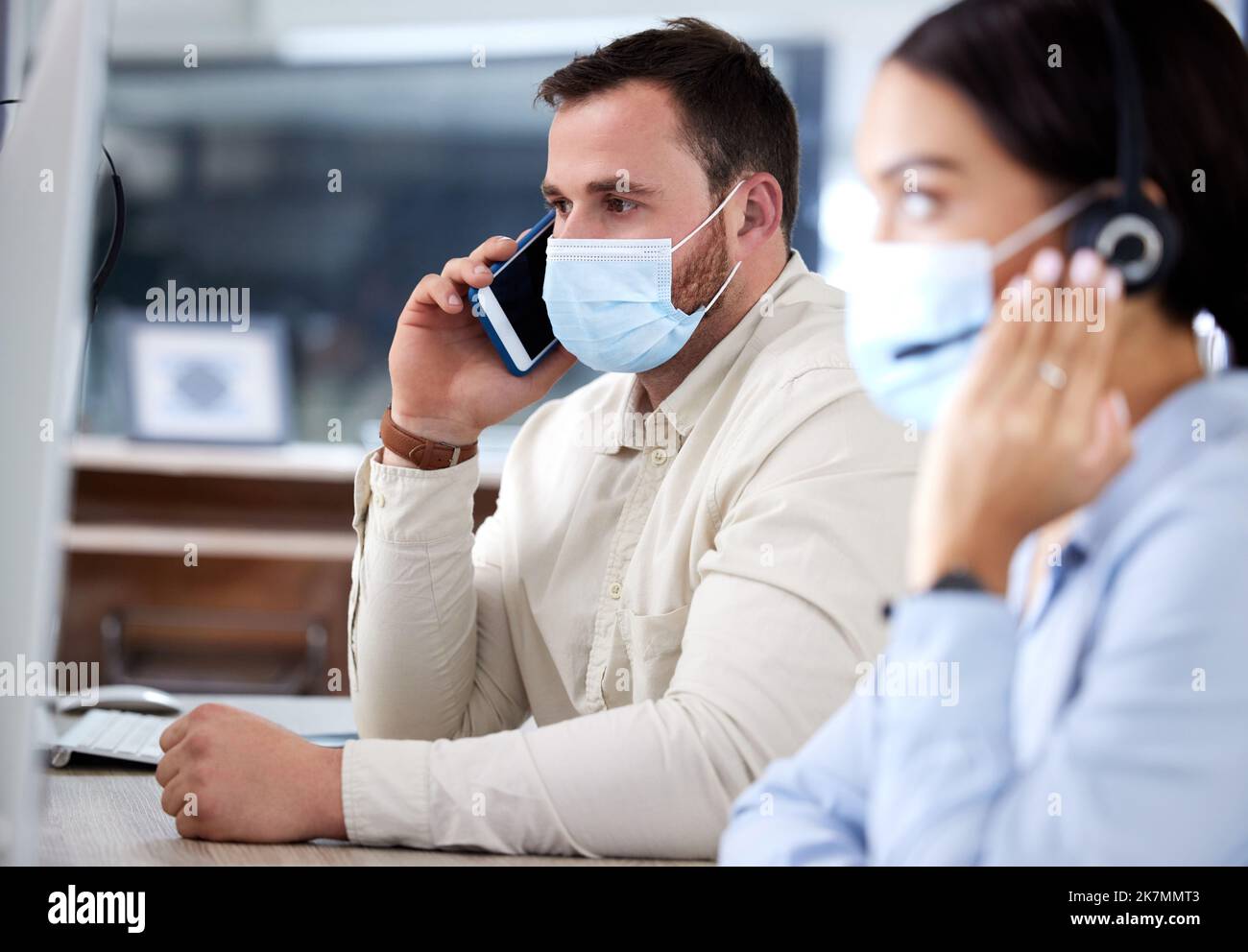 We put safety first in here. a young businessman sitting in the office ...