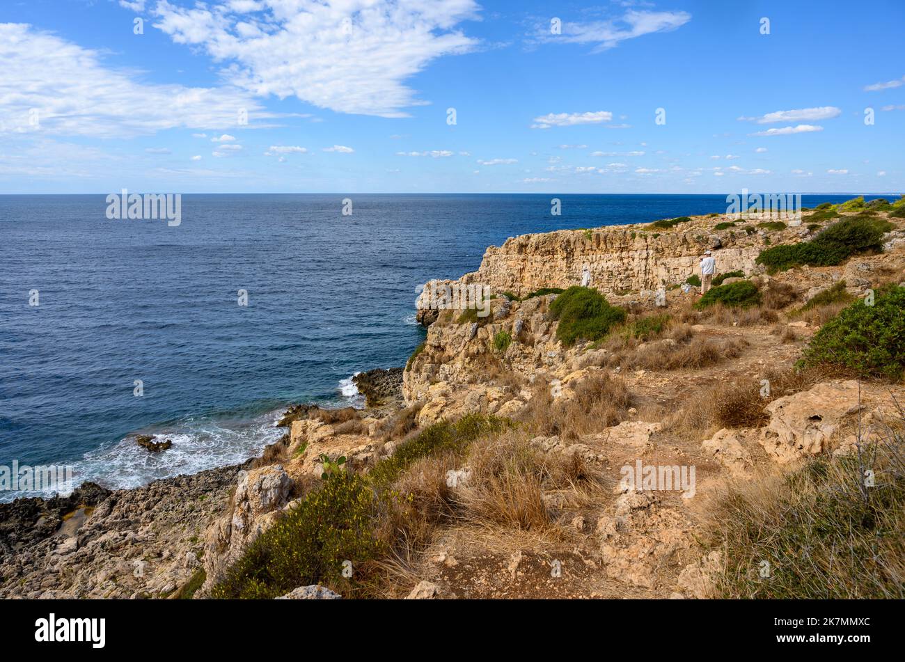Rocky coastal landscape with a couple posing and taking a photo near ...
